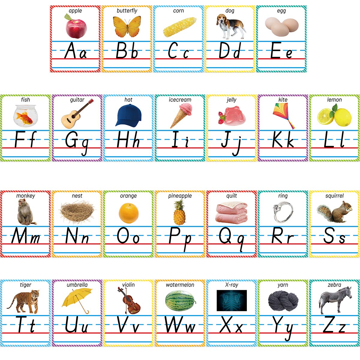 Alphabet and Number Bulletin Board Set Traditional Manuscript Alphabet Cards with Photographs for Classroom Decoration