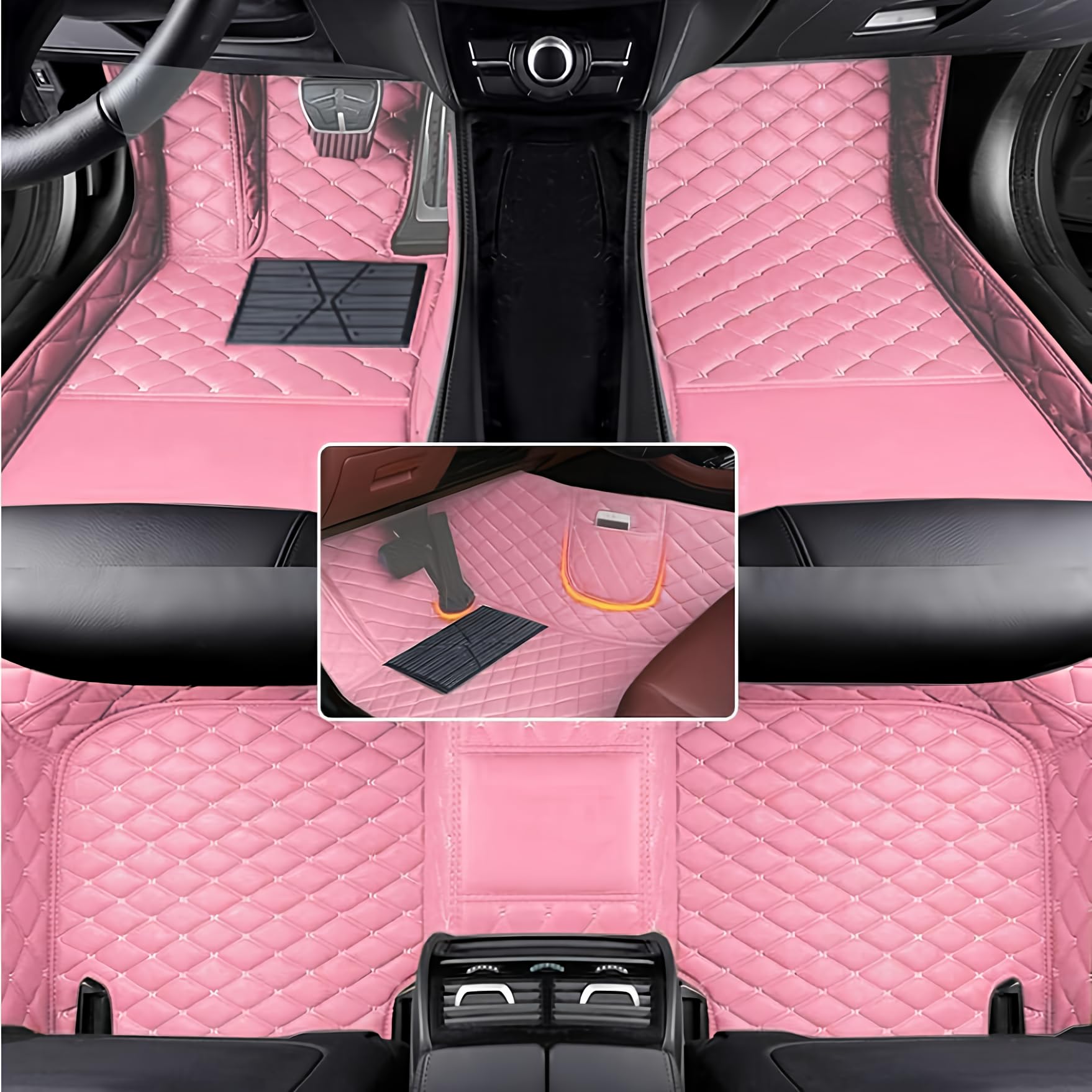 SARAHS Customized Artificial Leather Car Floor Mats - Waterproof, Anti-Slip, Suitable for Cars, SUVs, Trucks - Protect Your Vehicle's Interior from Dirt and Debris (Pink)