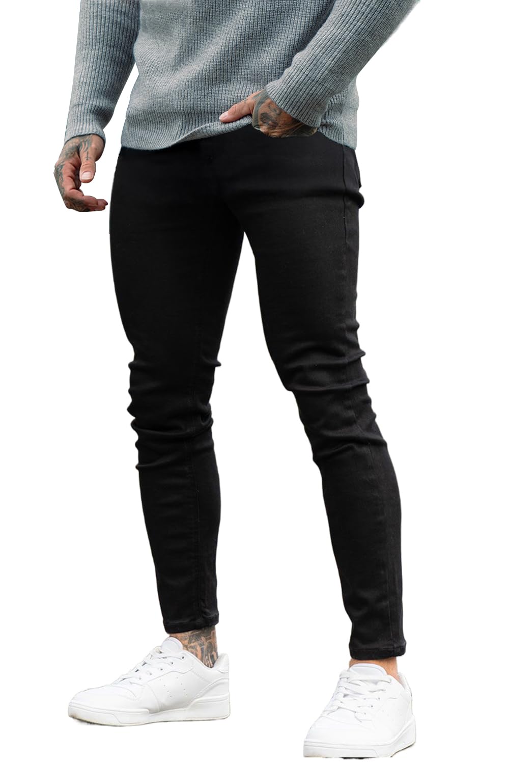 GINGTTO Men's Skinny Stretch Jeans Slim Fit (34, Black)