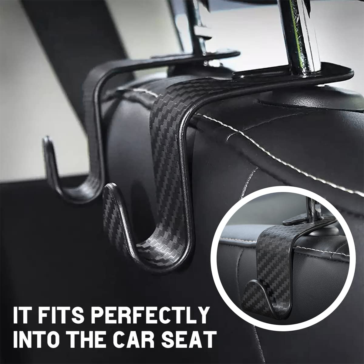 4PCS Car Seat Headrest Hook, Carbon Fiber Auto Back Seat Hanger, Car Interior Accessories Universal for Most Vehicle, Organizer Holder for Storage Purses, Bag, Coat, Hat, Umbrella