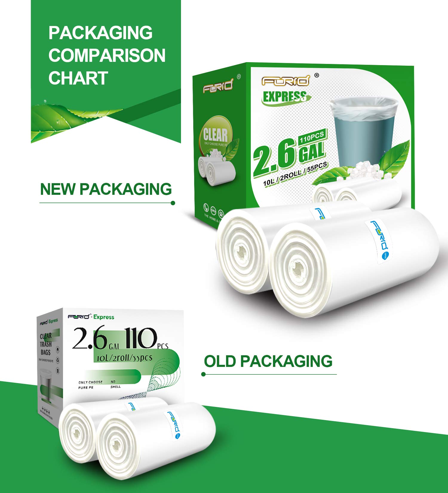 Small Clear Trash Bags FORID 2.6 Gallon Garbage Bags Wastebasket Bin Liners 110 Count Plastic Trash Bags for Bathroom Bedroom Office Garbage Can 10 Liters - Durable & Thick Trash Bag