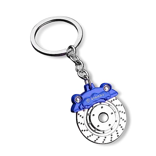 cueclue 1 PC Metal Keychain, Creative Brake Disk Wheel Calipers Key Ring, Waist Hanging Keychain, Decoration Pendant (Blue)