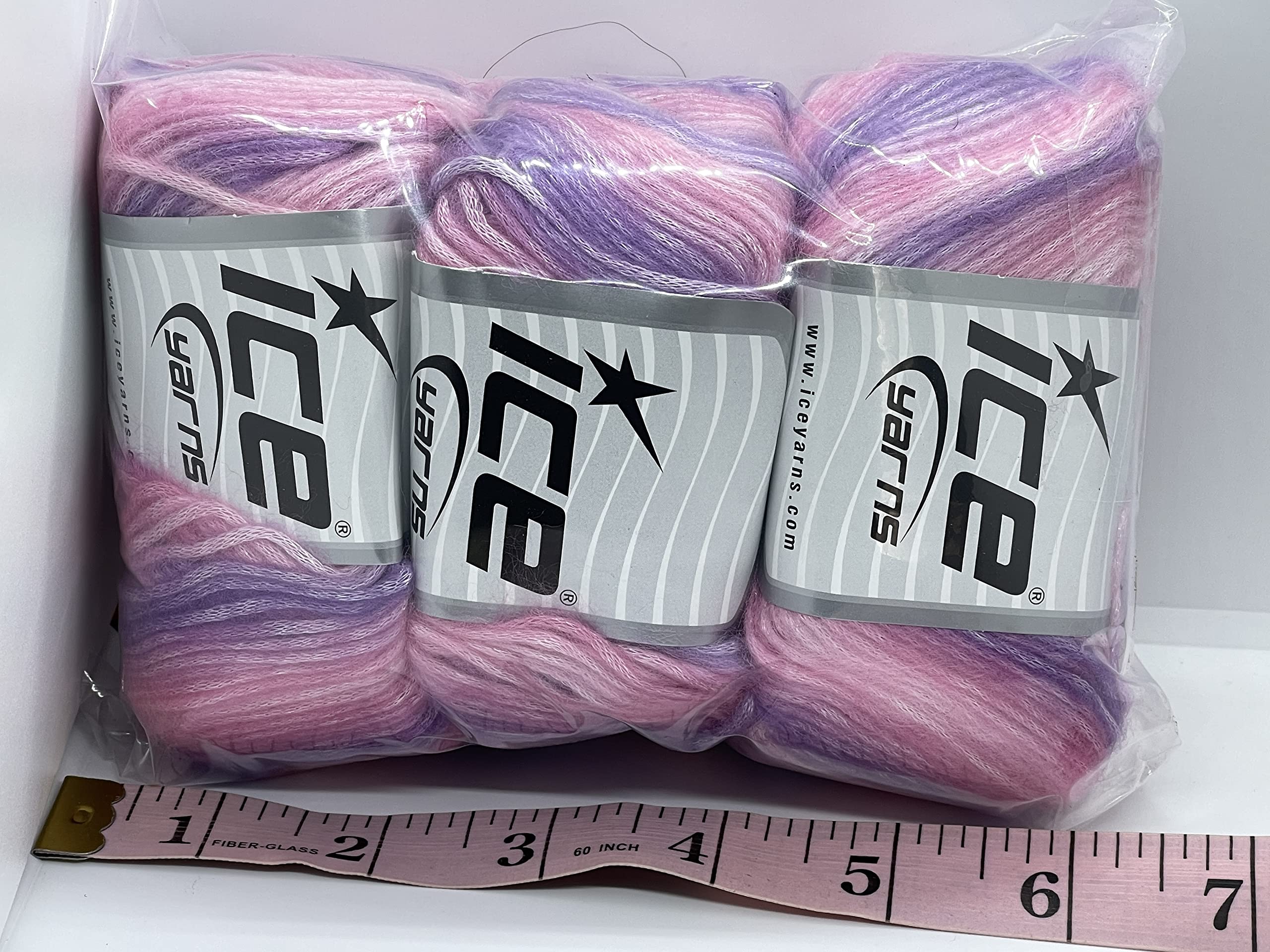 Ice Yarns Picasso 3 Pack - Pinks and Lilacs, Fuzzy with Subtle Sheen Worsted Weight, 3x125 Yards (3x115meters) 3x1.76 Ounces (3x50 Grams)