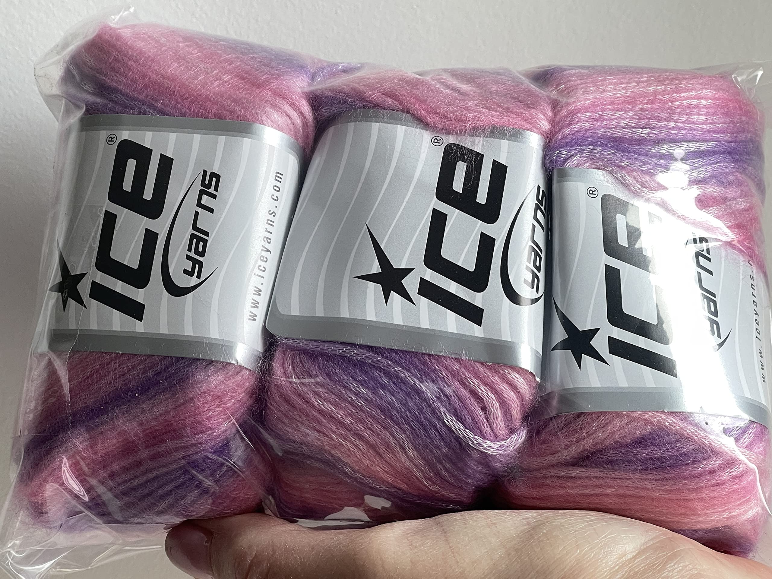 Ice Yarns Picasso 3 Pack - Pinks and Lilacs, Fuzzy with Subtle Sheen Worsted Weight, 3x125 Yards (3x115meters) 3x1.76 Ounces (3x50 Grams)
