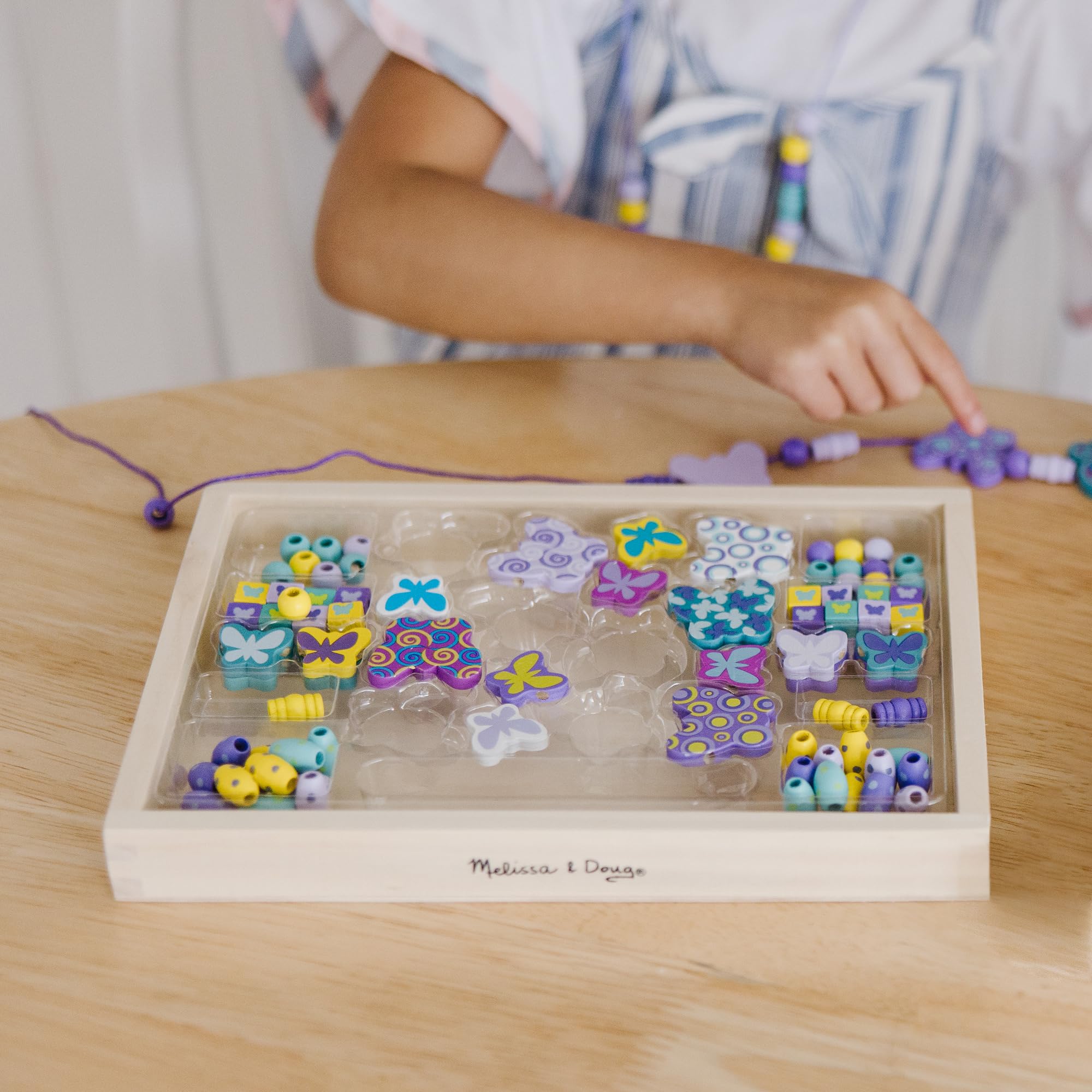 Melissa & Doug Created by Me! Butterfly Beads Wooden Bead Kit, 120+ Beads for Jewelry-Making