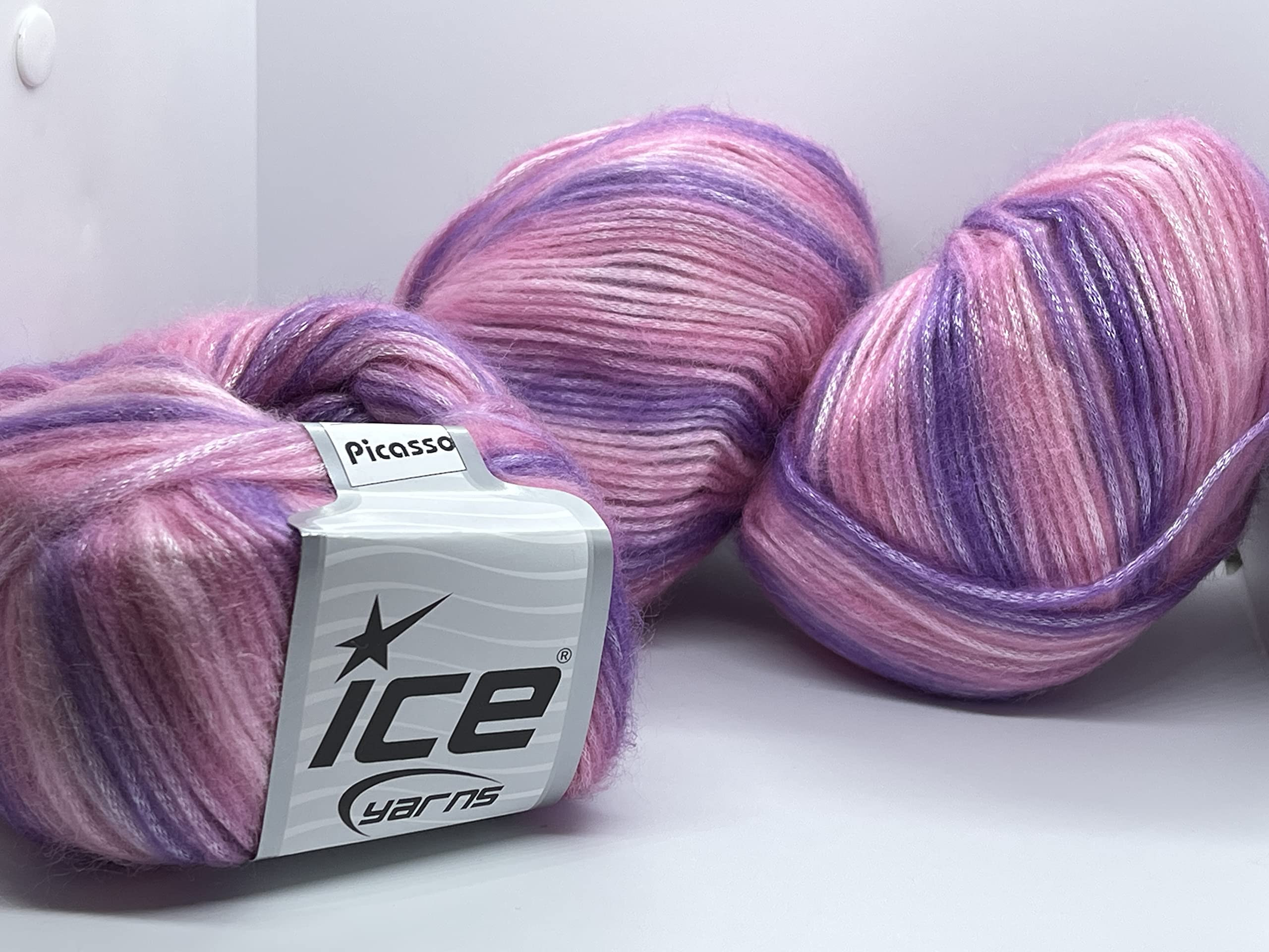 Ice Yarns Picasso 3 Pack - Pinks and Lilacs, Fuzzy with Subtle Sheen Worsted Weight, 3x125 Yards (3x115meters) 3x1.76 Ounces (3x50 Grams)