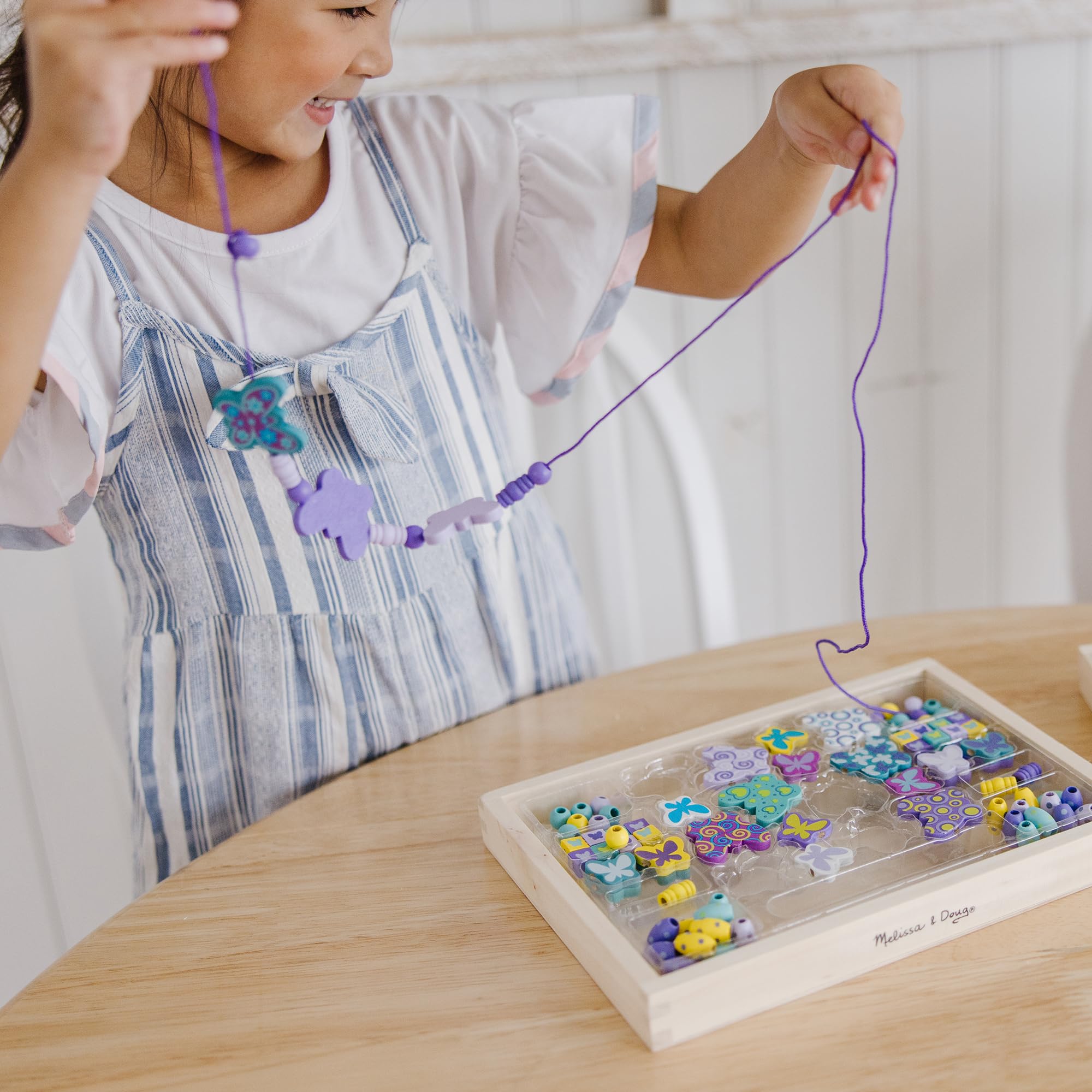 Melissa & Doug Created by Me! Butterfly Beads Wooden Bead Kit, 120+ Beads for Jewelry-Making