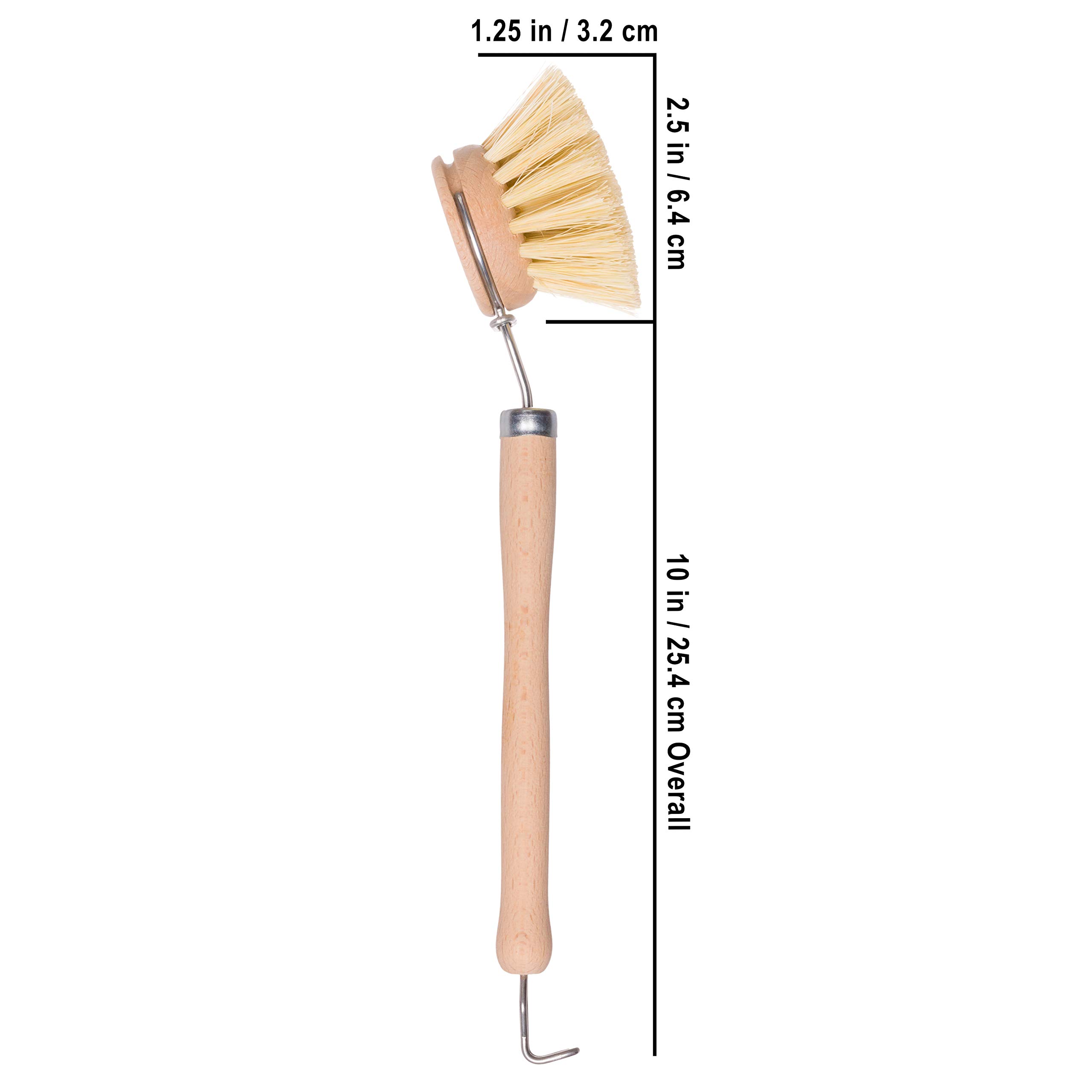 REDECKER 2-Pack Tampico Fiber Bristle 1-1/2-Inch All-Purpose Kitchen Dish Scrub Brush with Beechwood Handle - Wooden Brush for Dishes Replaceable Heads - Natural Dish Brush, Made in Germany