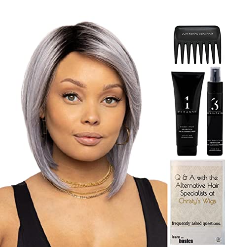 Bundle - 5 Items: Silky Sleek by Rene Paris, Christy's Wigs Q & A Booklet, 2oz Travel Size Wig Shampoo, HD Smooth and Wide Tooth Comb - Color: Icy Petal