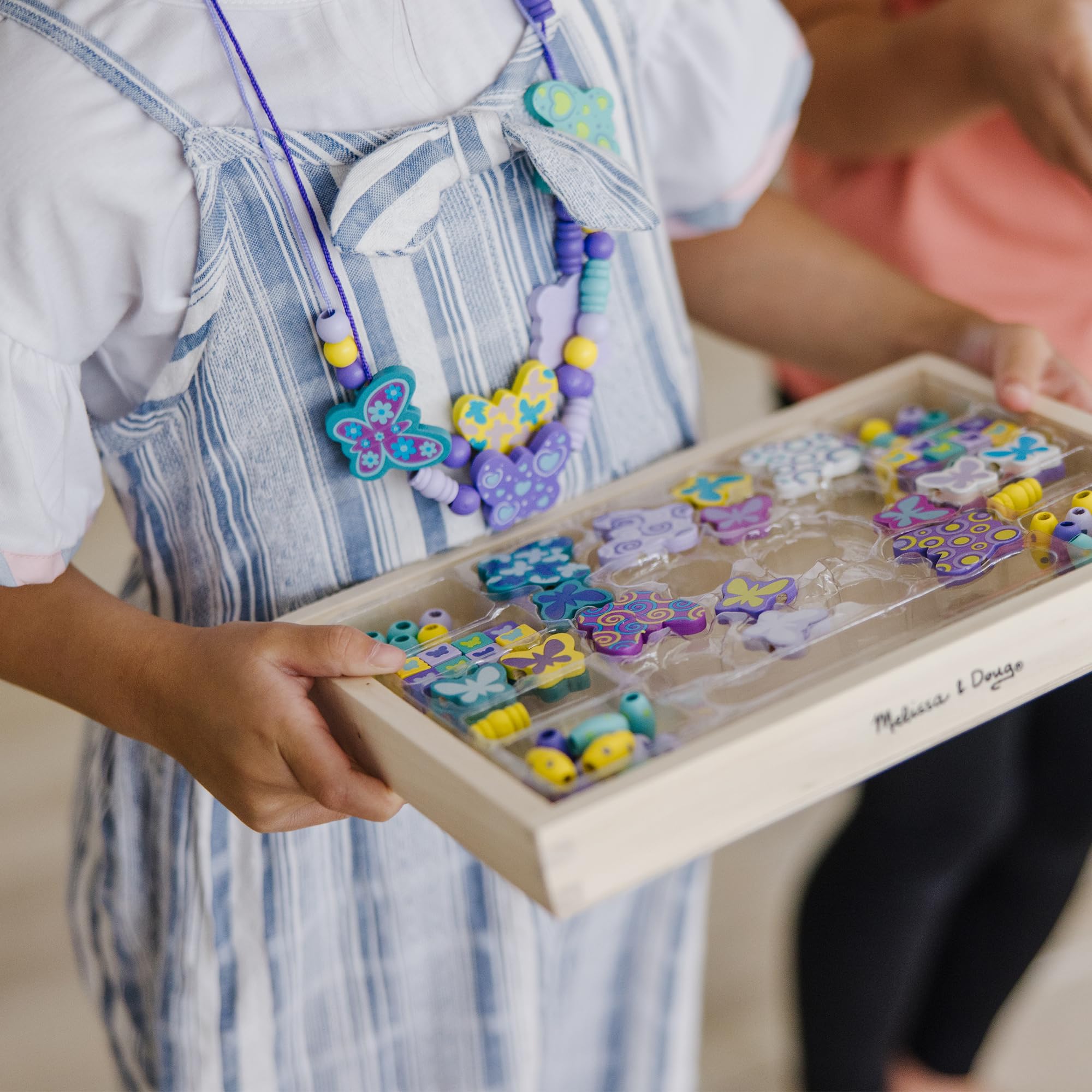 Melissa & Doug Created by Me! Butterfly Beads Wooden Bead Kit, 120+ Beads for Jewelry-Making