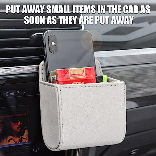 Fogfar 1 PC Car Air Vent Storage Bag, Car Leather Multi-functional Box, Used for Mobile Phones, Key Racks, Sunglasses Storage Boxes, Suitable for Most Cars (Beige)