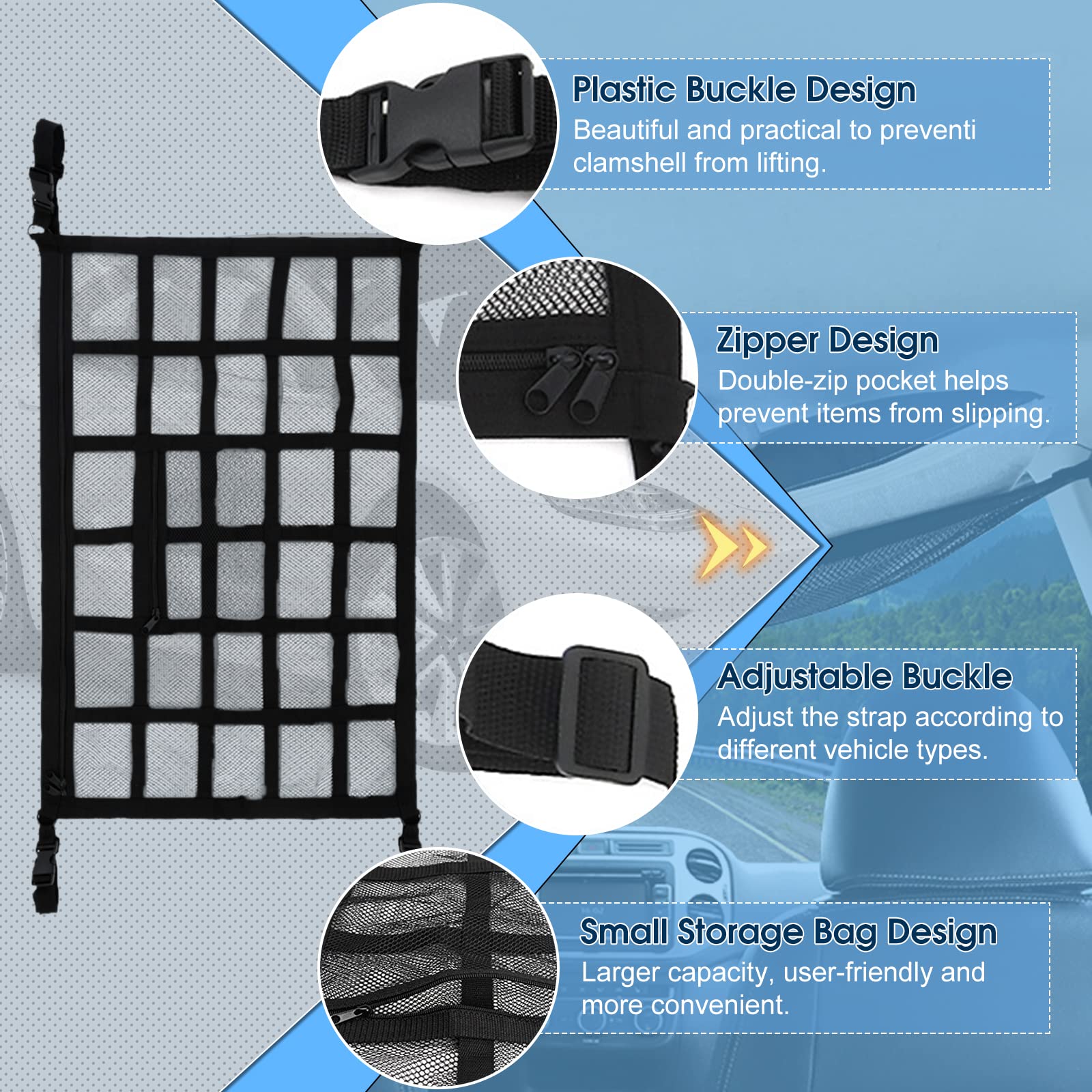 Car Ceiling Cargo Net Pocket Storage Net,30.7βx20.8β,Strengthen Load-Bearing Adjustable Double-Layer Mesh Car Roof Organizer for SUV Long Trip Camping