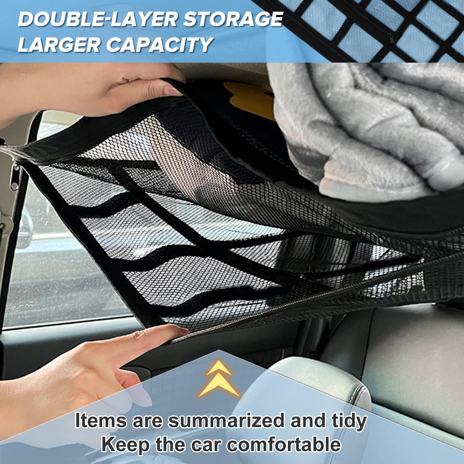 Car Ceiling Cargo Net Pocket Storage Net,30.7βx20.8β,Strengthen Load-Bearing Adjustable Double-Layer Mesh Car Roof Organizer for SUV Long Trip Camping
