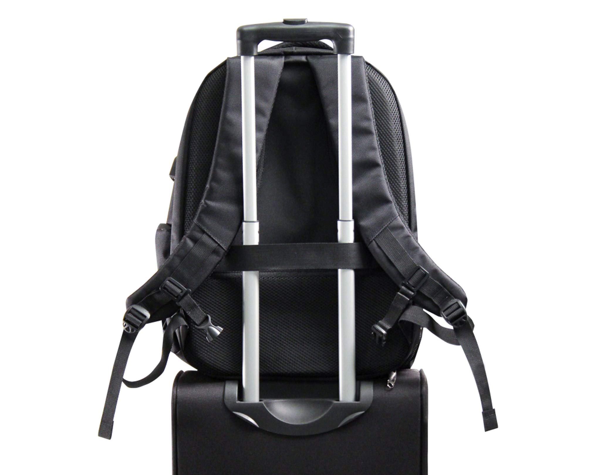 Shelby Vault Black Backpack | 1680D Polyester with Leatherette Trim and an Embroidered Shelby Logo | USB Port | TSA/Checkpoint Friendly Padded Sleeve that fits up to a 17" Laptop and a Tablet