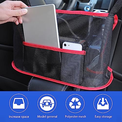 NGHEY 1 PC Car Pocket Barrier Protection, Large Capacity Storage Pouch, Car Net Pocket Handbag Holder, Barrier of Backseat Pet Kids, for Purse, Phone, Documents, Key (Red #2 Pockets)