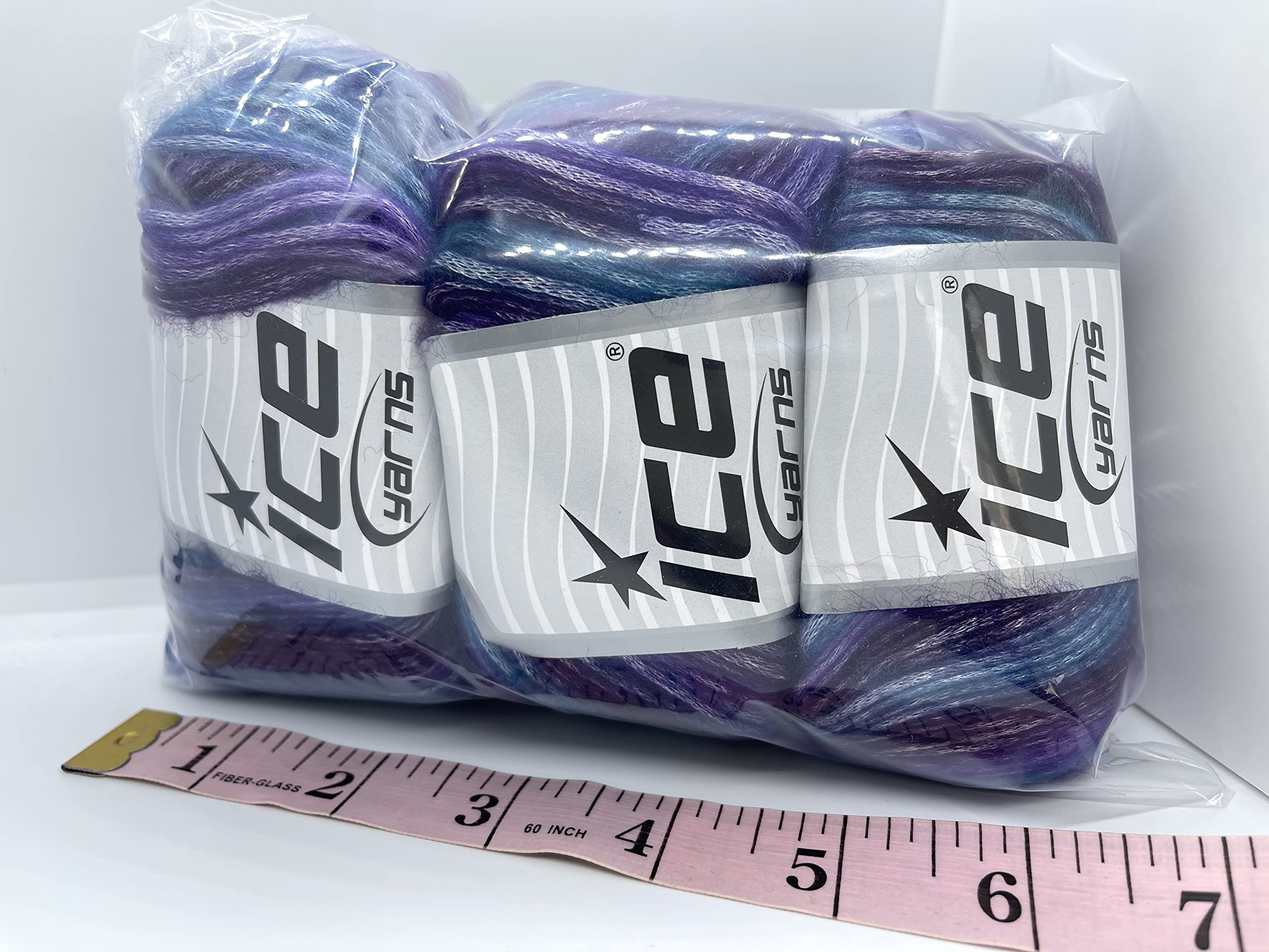 Ice Yarns Picasso 3 Pack - Blues, Lilac, Grape, Purple Yarn Fuzzy with Subtle Sheen Worsted Weight, 3x125 Yards (3x115meters) 3x1.76 Ounces (3x50 Grams)