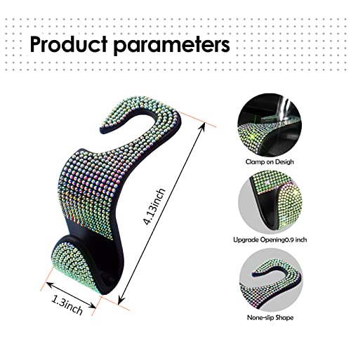 cueclue 2 PCS Car Seat Headrest Hook, Bling Rhinestone Car Storage Headrest Hanger Holder Hooks Organizer, Auto Back Seat Hangers Rear, Headrest Hooks for Purse Groceries Bag Handbag (Multicolour)