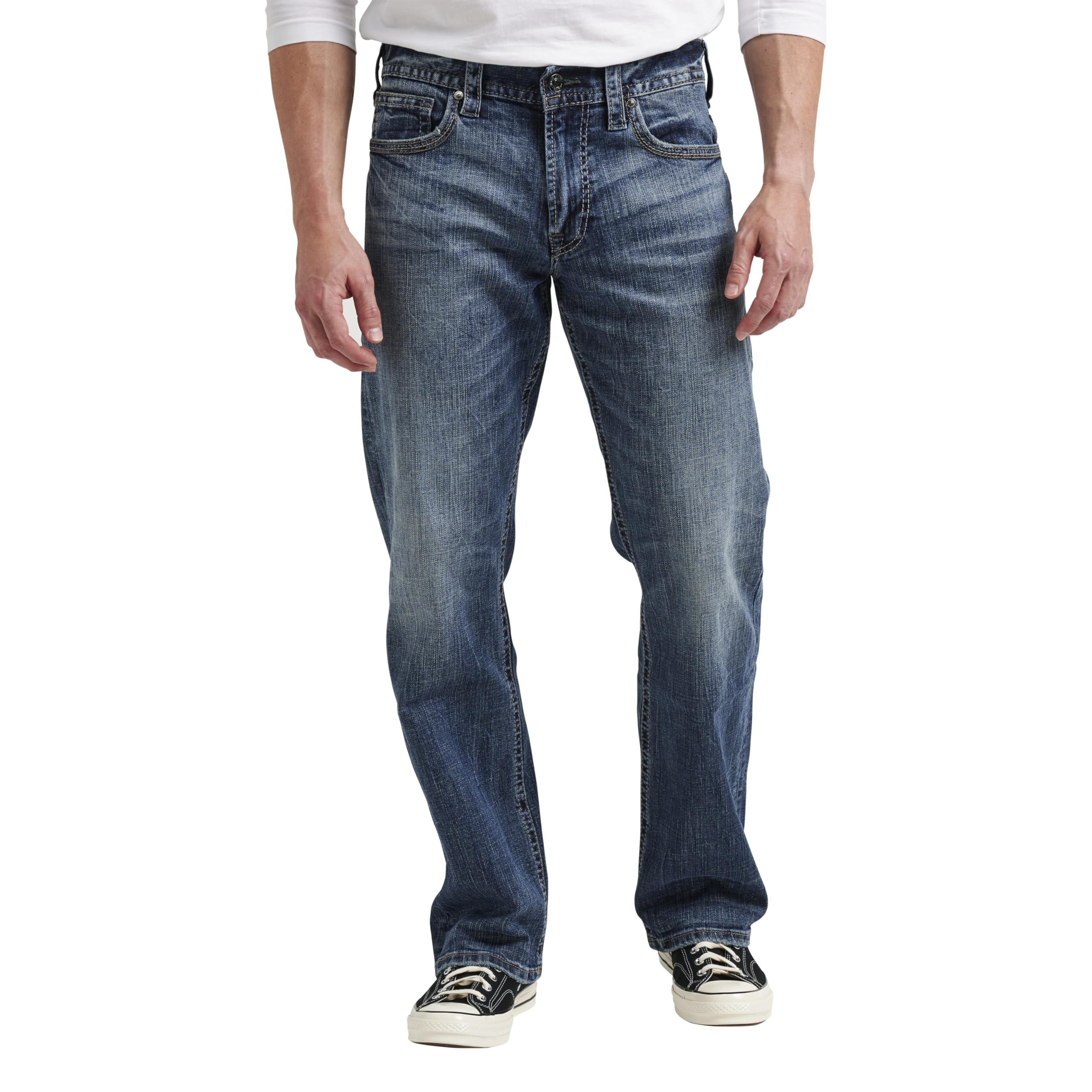 Silver Jeans Co. Men's Gordie Relaxed Fit Straight Leg Jeans, Medium Vintage, 34W x 34L