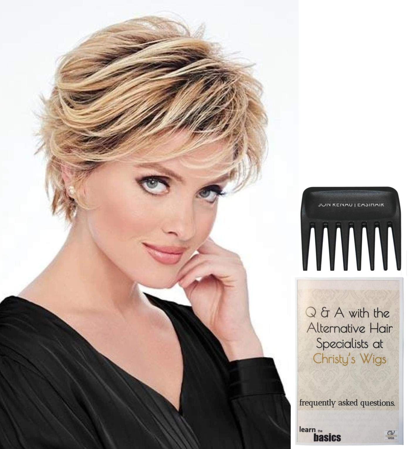 Bundle - 3 Items: Flirty Flip Wig by Hairdo, Christy's Wigs Q & A Booklet & Wide Tooth Comb - Color: SS1488