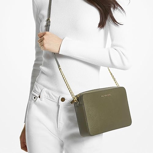 Michael Kors crossbody bag for women Jet Set Large Saffiano Leather Crossbody purse, Light sage