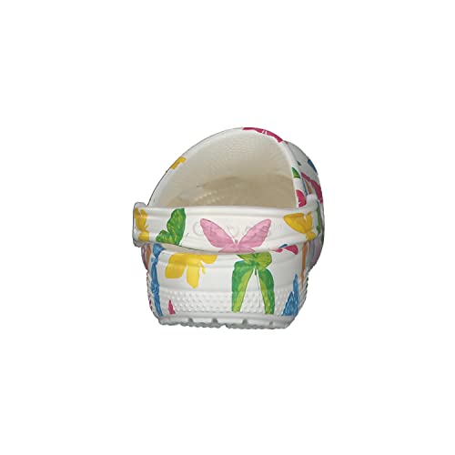 Crocs Unisex- Adult Classic Printed Floral Clogs, Butterfly/White, 7 Women/5 Men