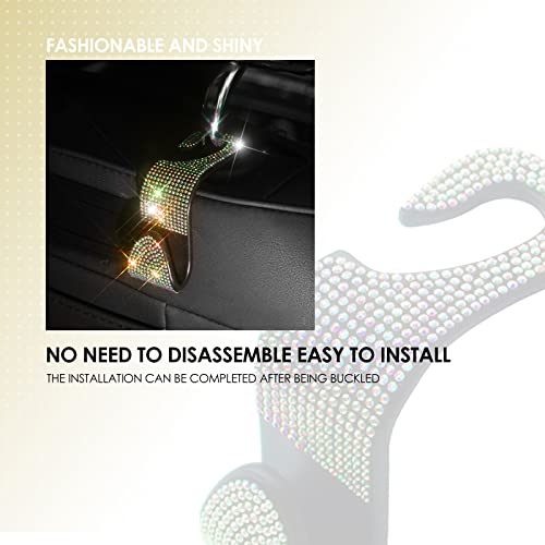 cueclue 2 PCS Car Seat Headrest Hook, Bling Rhinestone Car Storage Headrest Hanger Holder Hooks Organizer, Auto Back Seat Hangers Rear, Headrest Hooks for Purse Groceries Bag Handbag (Multicolour)