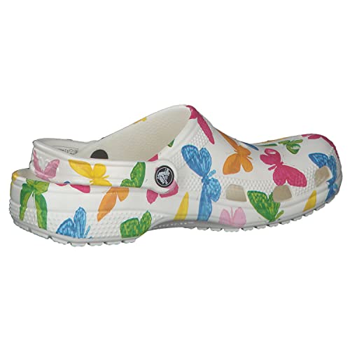Crocs Unisex- Adult Classic Printed Floral Clogs, Butterfly/White, 7 Women/5 Men