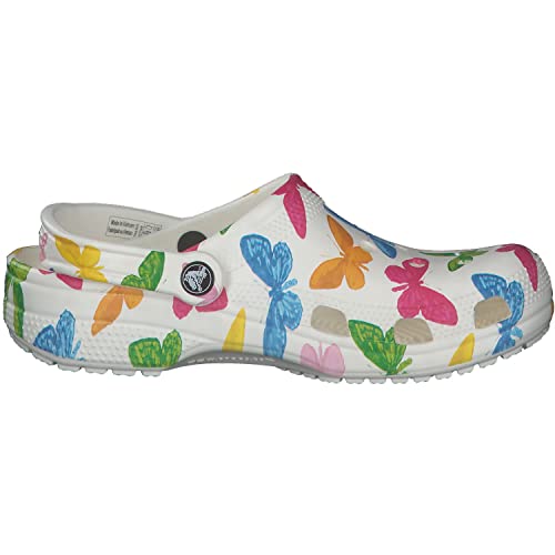 Crocs Unisex- Adult Classic Printed Floral Clogs, Butterfly/White, 7 Women/5 Men