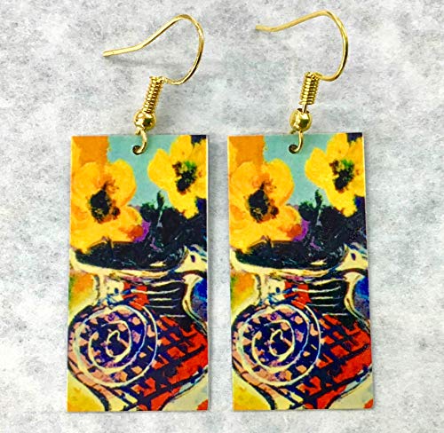 Picasso Flower Art Earrings These Will Never Wilt Multi Color Flowers Famous Art Sterling Silver or Gold Plated Ear Wires Handmade by Artist