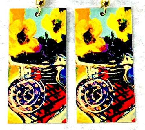 Picasso Flower Art Earrings These Will Never Wilt Multi Color Flowers Famous Art Sterling Silver or Gold Plated Ear Wires Handmade by Artist
