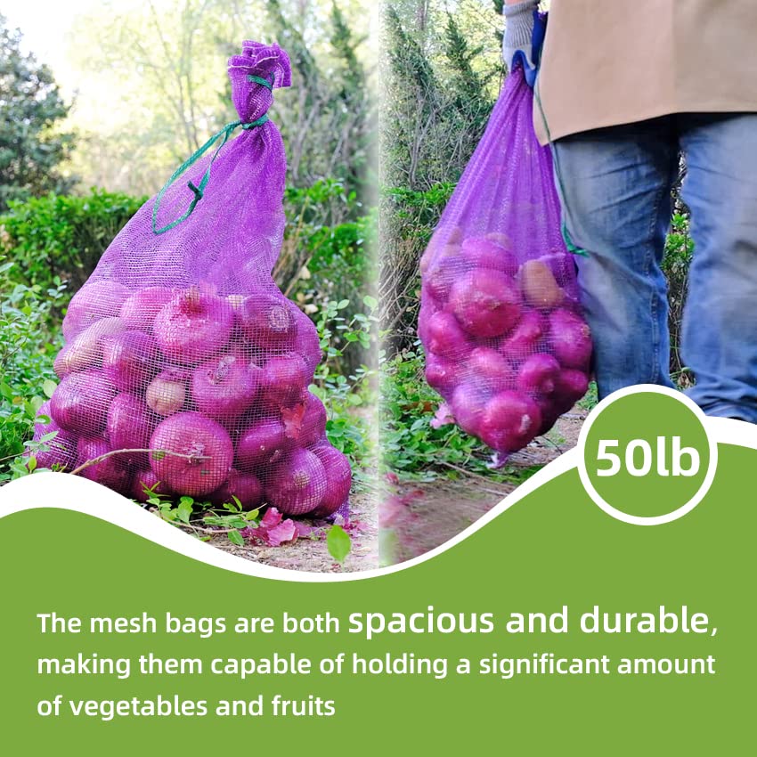 deebree Crawfish Sacks, 21"×35" Extra Large Onion Bags 50lb Capacity Heavy Duty Mesh Bags for Vegetables Seafood, Net Produce Storage Bags for Potato Shellfish Oyster Firewood, Purple 10 Pack