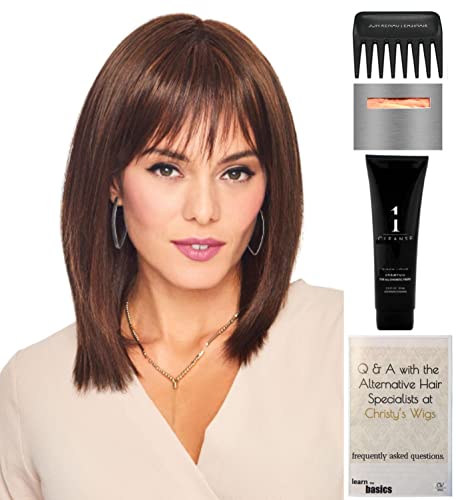 Bundle - 5 Items: Prosperity Wig by Gabor, Christy's Wigs Q & A Booklet, 2oz Travel Size Wig Shampoo, Wig Cap & Wide Tooth Comb - Color: LIGHT BROWN