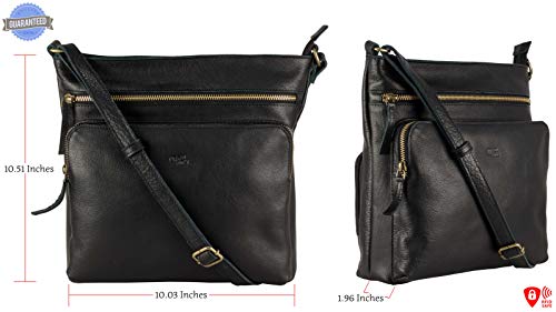 Mou Meraki Premium Genuine Leather Black Crossbody Purses and Handbags Women