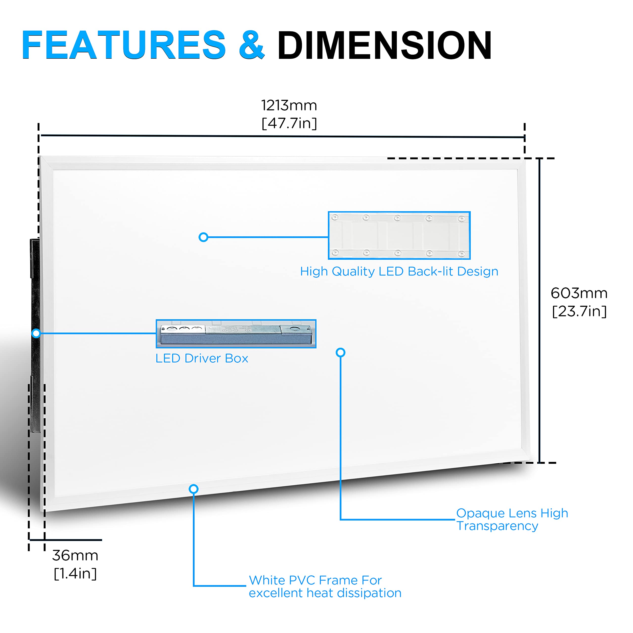 Geperll 2 Pack 2x4FT LED Flat Panel Troffer Light, Drop Ceiling Office Back-lit Fixture,35K/40K/50K CCT & 30/40/50W Selectable 0-10V Dimmable 100-277VAC-ETL