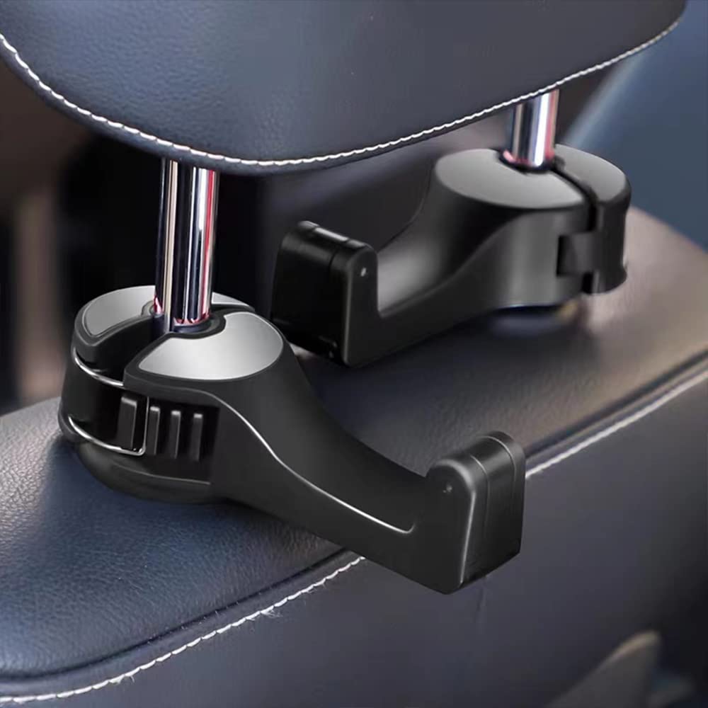 chevrom 2 Pack Car 360° Rotation Car Hook,Multifunctional Car Back Seat headrest Phone Holder,adjustable Car Seat Storage Organizer Hanger Holder Hook for Bag Purse Cloth Grocery (Silver)
