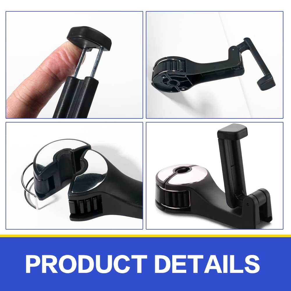 chevrom 2 Pack Car 360° Rotation Car Hook,Multifunctional Car Back Seat headrest Phone Holder,adjustable Car Seat Storage Organizer Hanger Holder Hook for Bag Purse Cloth Grocery (Silver)