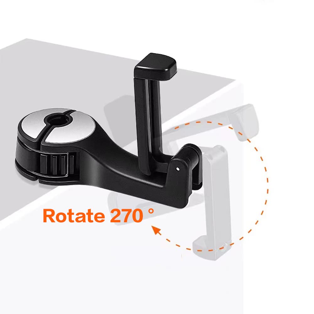 chevrom 2 Pack Car 360° Rotation Car Hook,Multifunctional Car Back Seat headrest Phone Holder,adjustable Car Seat Storage Organizer Hanger Holder Hook for Bag Purse Cloth Grocery (Silver)