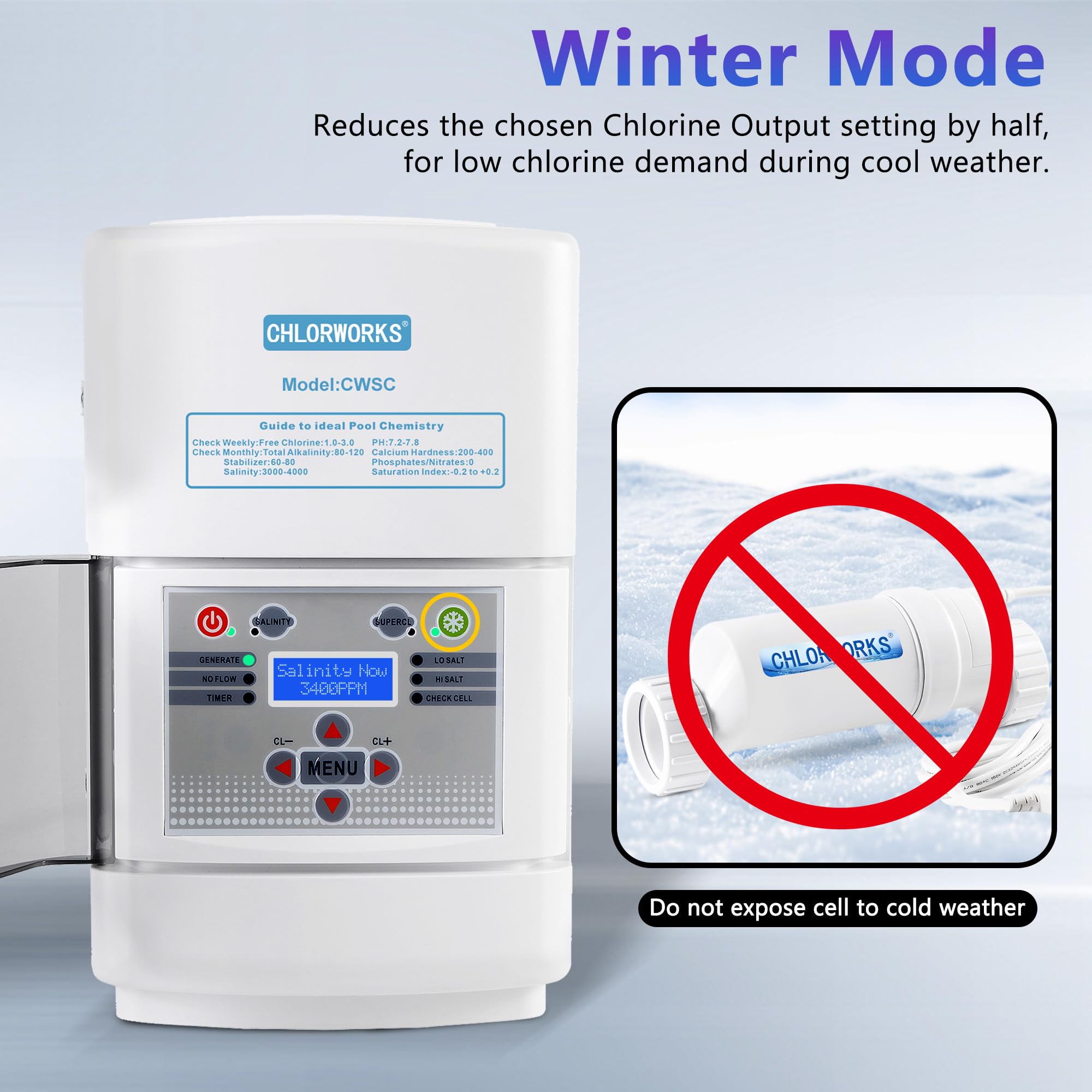 CHLORWORKS Salt Chlorine Generator for Swimming Pool – up to 40,000 Gallon Inground Salt Pool, Salt Water Pool Chlorinator System, Easy Program, 110V/220V, 1.5" & 2''Connection