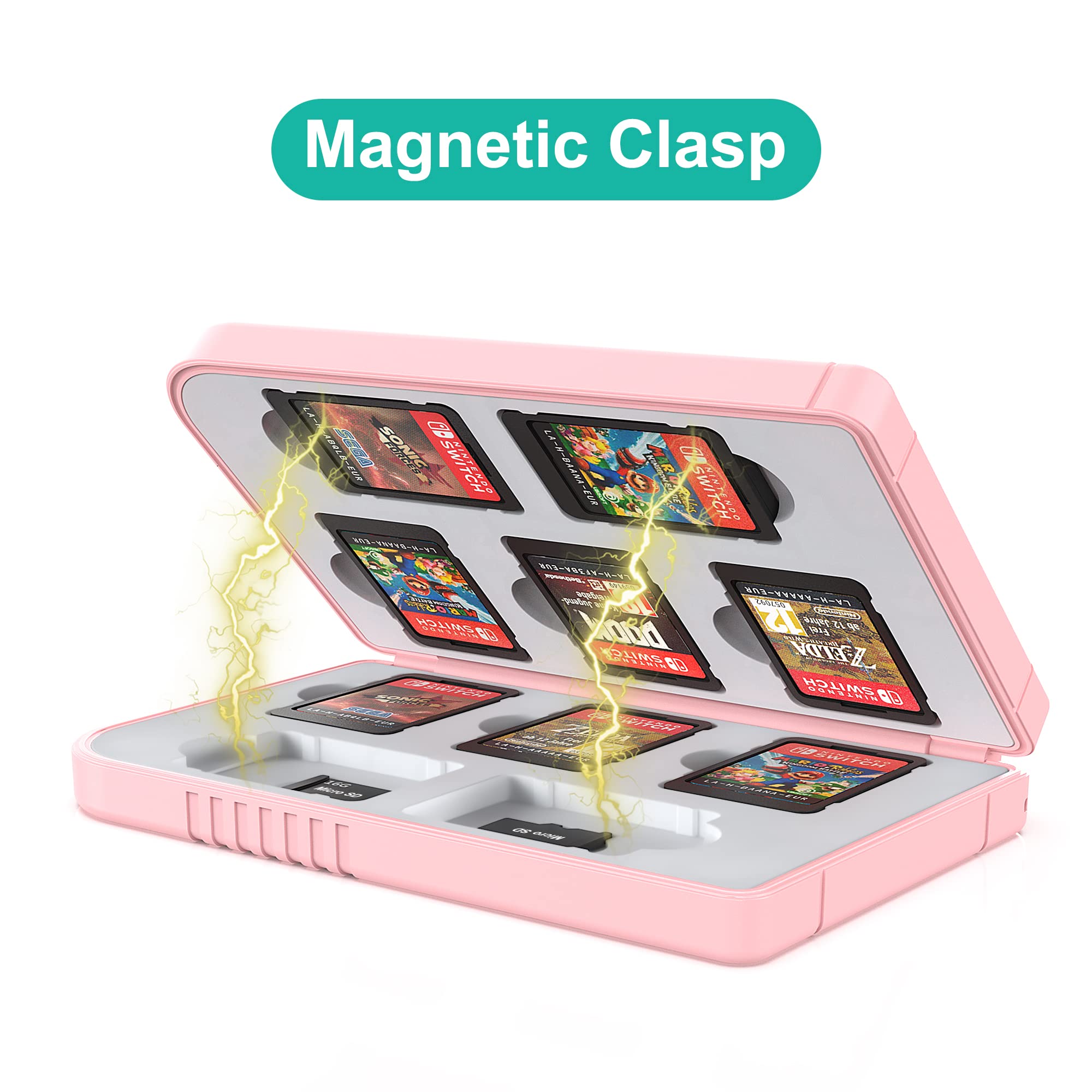 Leyu Smart Game Case for Nintendo Switch & Switch Lite,10 Slot Game Card Storage and 10 Slot SD Memory Card Protective Box, Slim and Portable (Pink)