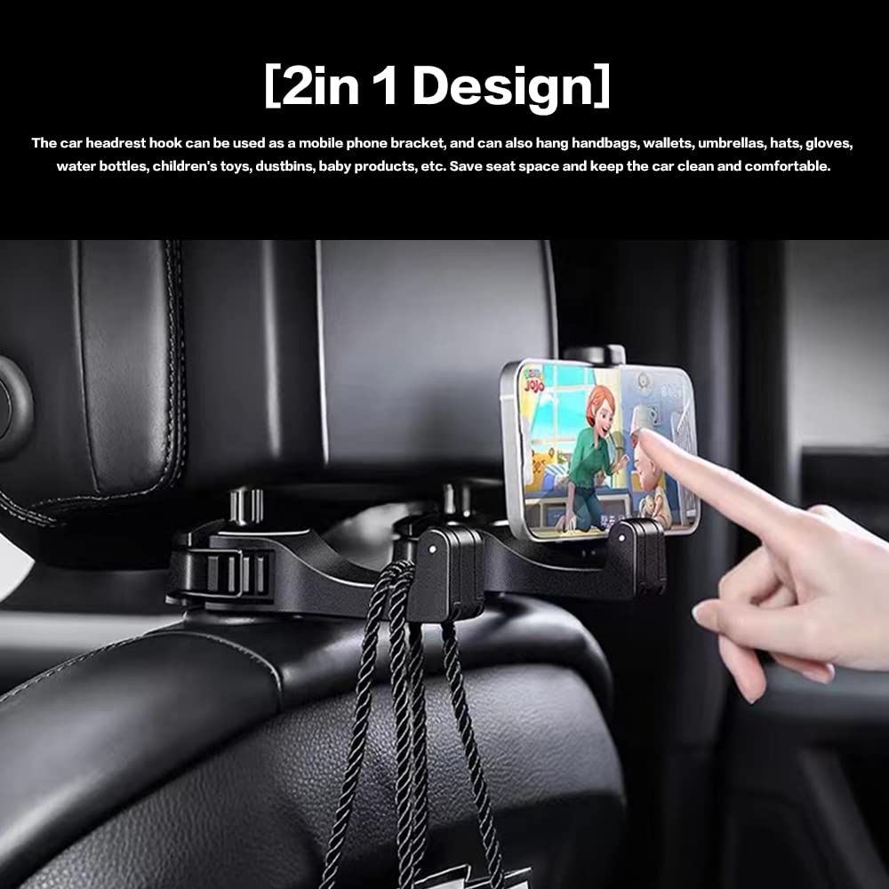 chevrom 2 Pack Car 360° Rotation Car Hook,Multifunctional Car Back Seat headrest Phone Holder,adjustable Car Seat Storage Organizer Hanger Holder Hook for Bag Purse Cloth Grocery (Silver)
