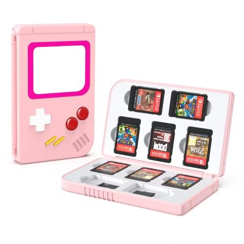 Leyu Smart Game Case for Nintendo Switch & Switch Lite,10 Slot Game Card Storage and 10 Slot SD Memory Card Protective Box, Slim and Portable (Pink)