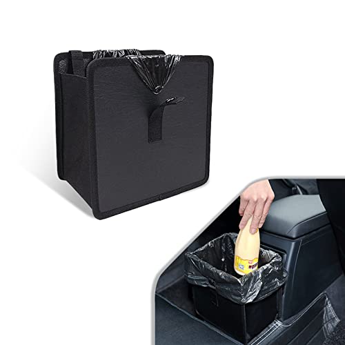 QODOLSI 1 Pack Hanging Car Trash Bag Can, Folding Waterproof Garbage Bag, Black Multipurpose Organizer, Car Portable Trash Bin, Universal for Cars, SUVs (10.8In x 10.8In x 5.7In)