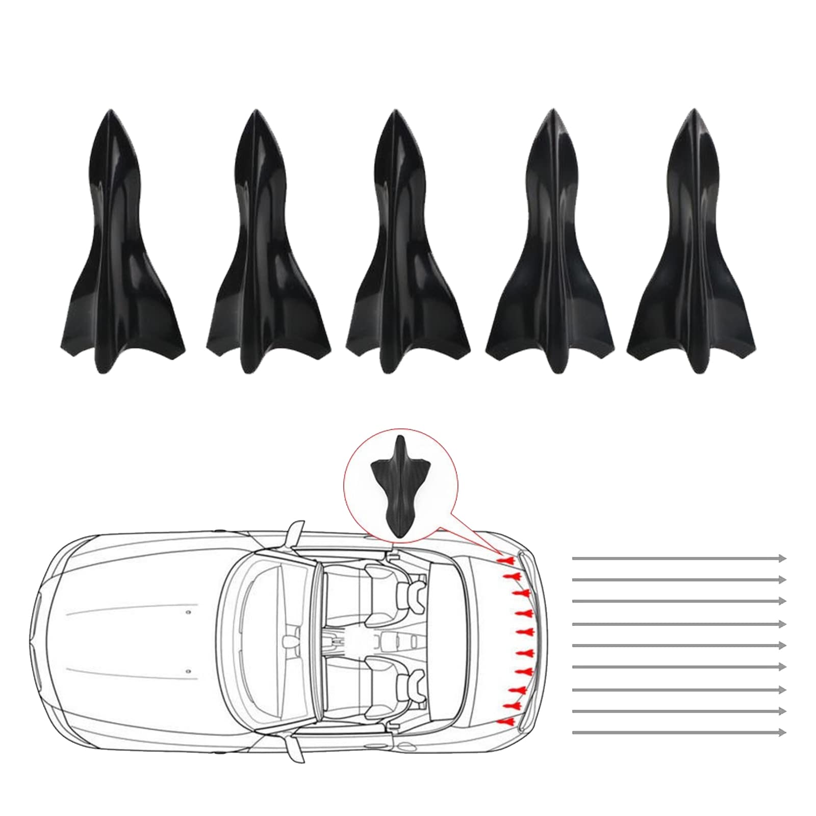 cueclue 10 PCS Car Shark Fin Auto Antenna Kit, Rear Bumper Canards Splitter, Auto Universal Stick-on Spoiler Roof Air Vortex Decorative Aerial (Black #101)