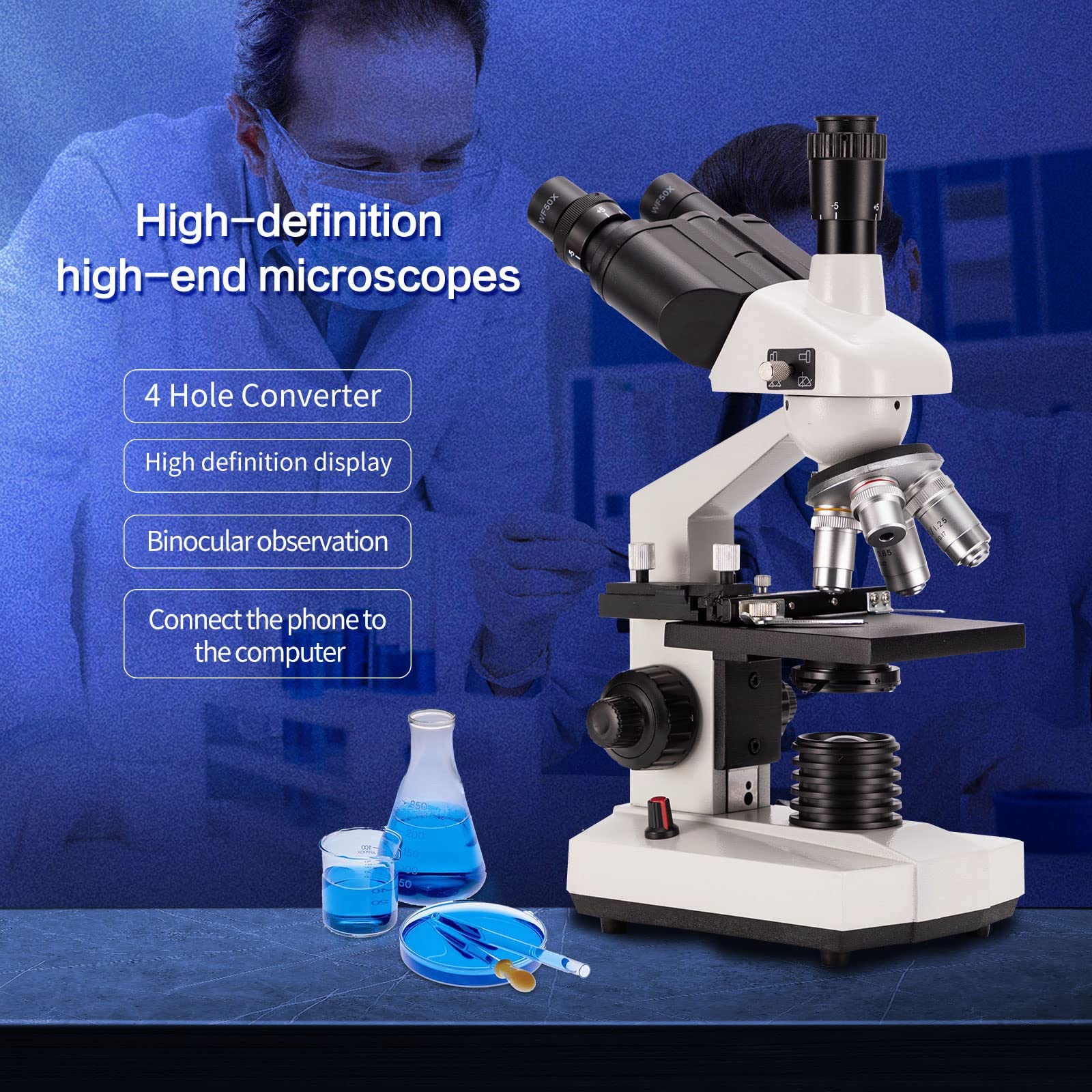 40X-2000X Compound monocular Microscope with Microscope Slide Set, Cell Phone Adapter, Dual LED Illumination Powerful School Home Education biomicroscope, 2MP USB Camera