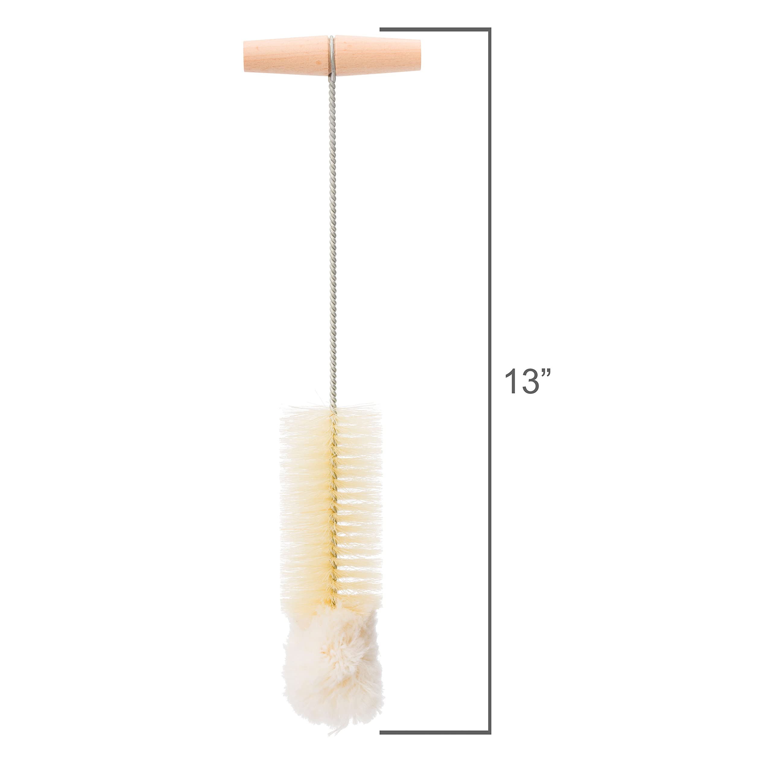 Redecker Bottle Brush with Beechwood Grip, for Soda Bottles/Jars/Specialty Glassware, Tampico Fiber and Wool Bristles, 14 Inches Long, Made in Germany