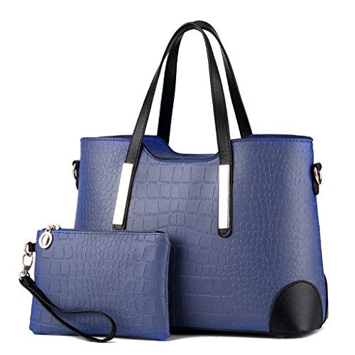 MILIMIEYIK Ladies Leather Bag,2pcs Large Capacity Working Cosmetic Handbag Shoulder Messenger Coin Purse Wallet Phone Clutch Dark Blue