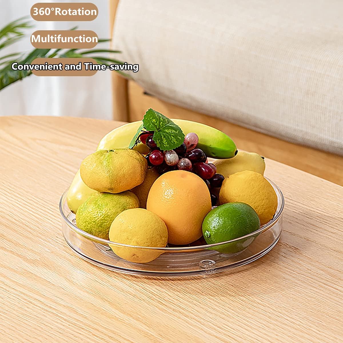FIVOF Lazy Susan Round Plastic Clear Rotating Turntable Organization Storage Container Bins for Cabinet Pantry Fridge Kitchen Vanity Spinning Organizer for Spices Condiments (2-Tire-1-Pack, 9 inch)