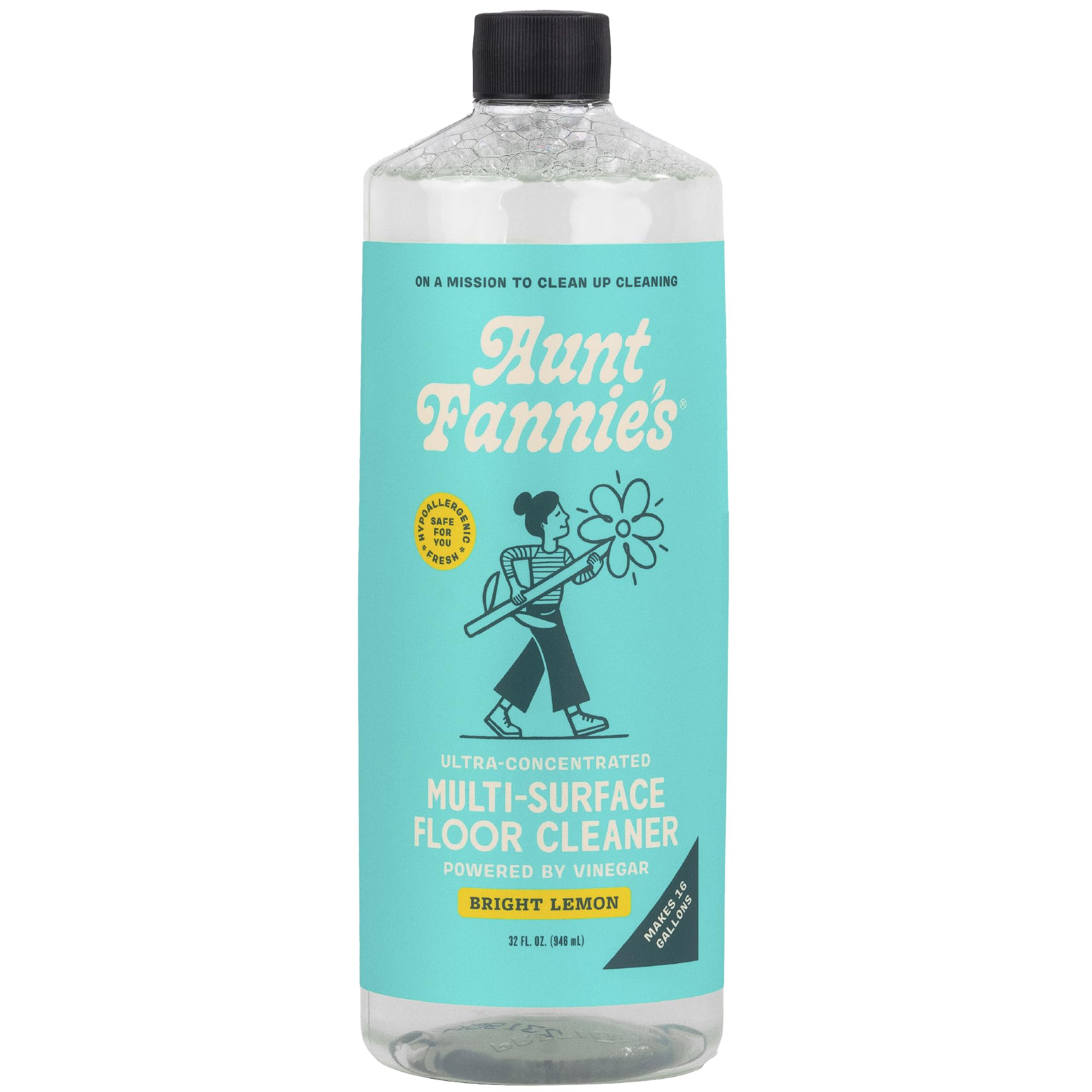 Aunt Fannie's Floor Cleaner Vinegar Wash Concentrate - Multi-Surface Cleaner, 32 oz. (Single Bottle, Bright Lemon)