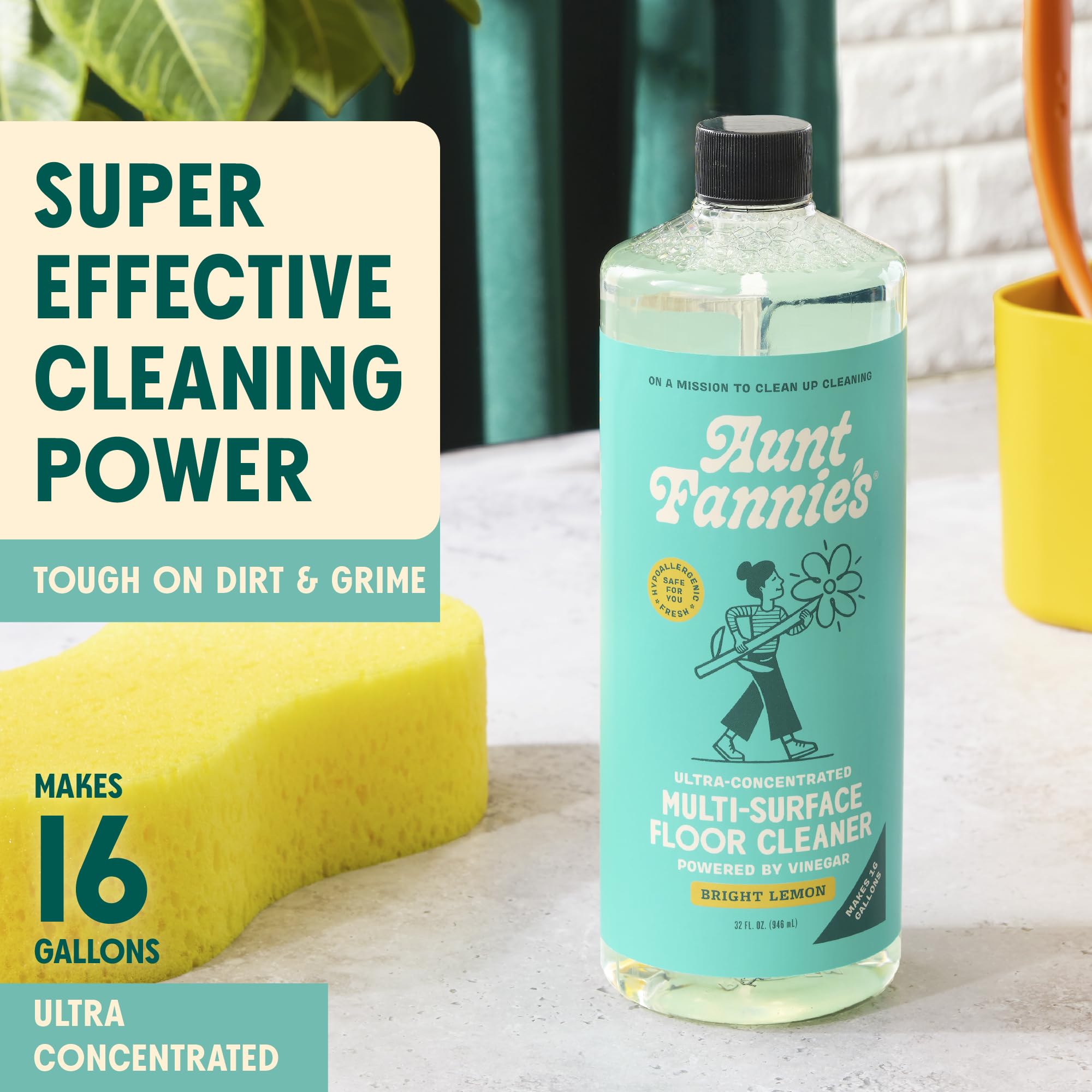 Aunt Fannie's Floor Cleaner Vinegar Wash Concentrate - Multi-Surface Cleaner, 32 oz. (Single Bottle, Bright Lemon)