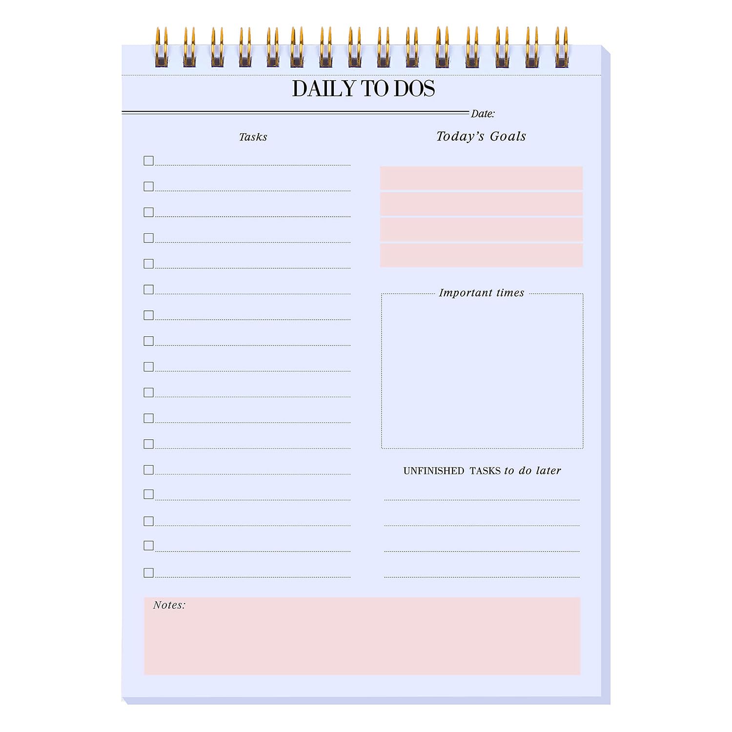 Daily to Do Notepads - Task Checklist planner, Time Management planner, To Do lists, Organizer with Today's Goals, Notes, 52 Undated Agenda Tear-off Sheets, 6.5 x 9.8 inches ( Pink )
